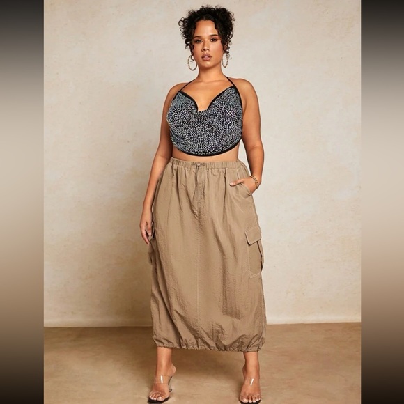 Rebellious Rose | Skirts | Plus Drawstring Waist Flap Pocket Side Cargo ...